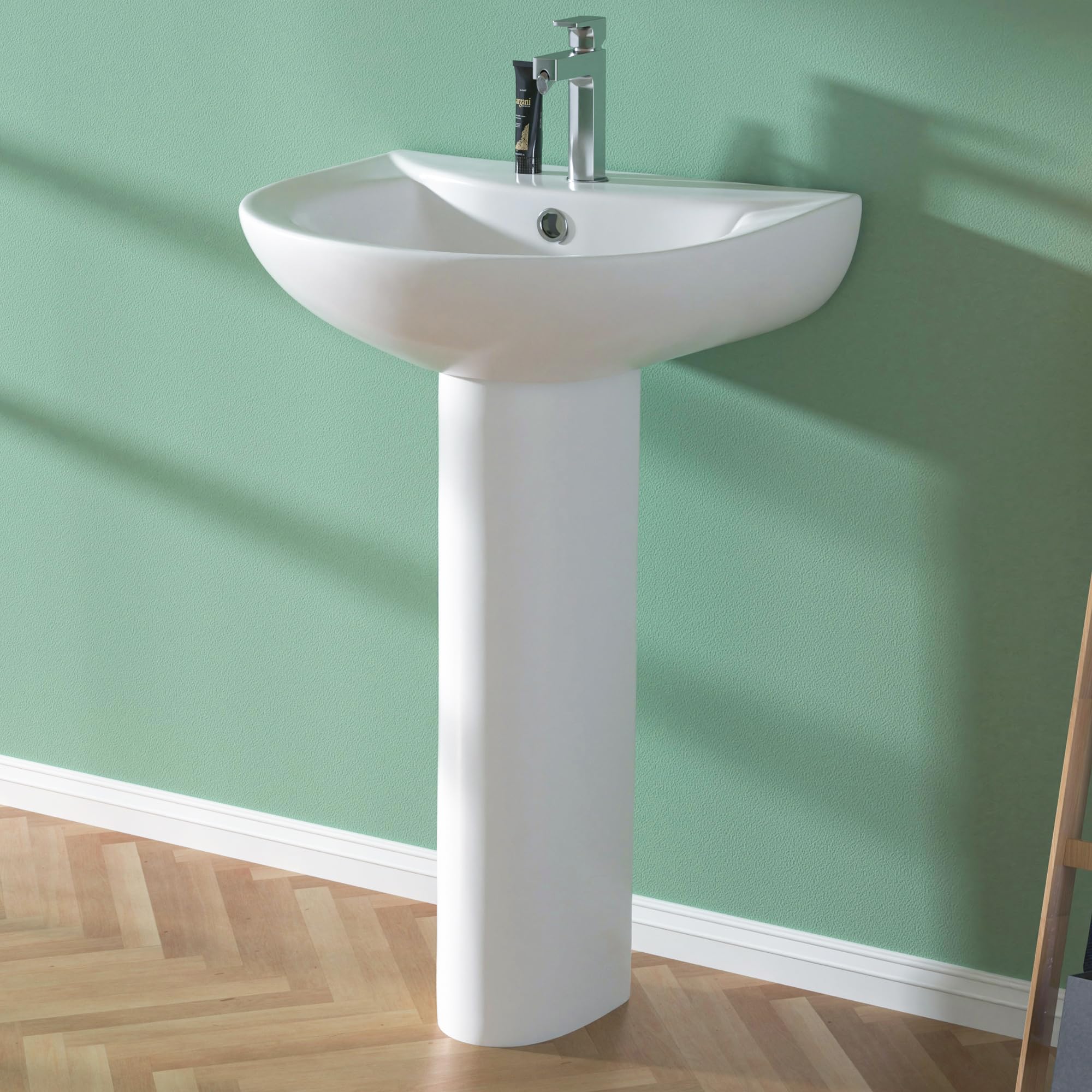 Miuara Pedestal Sink 24 Inch - 1 Hole Bathroom Pedestal Sink, White ...