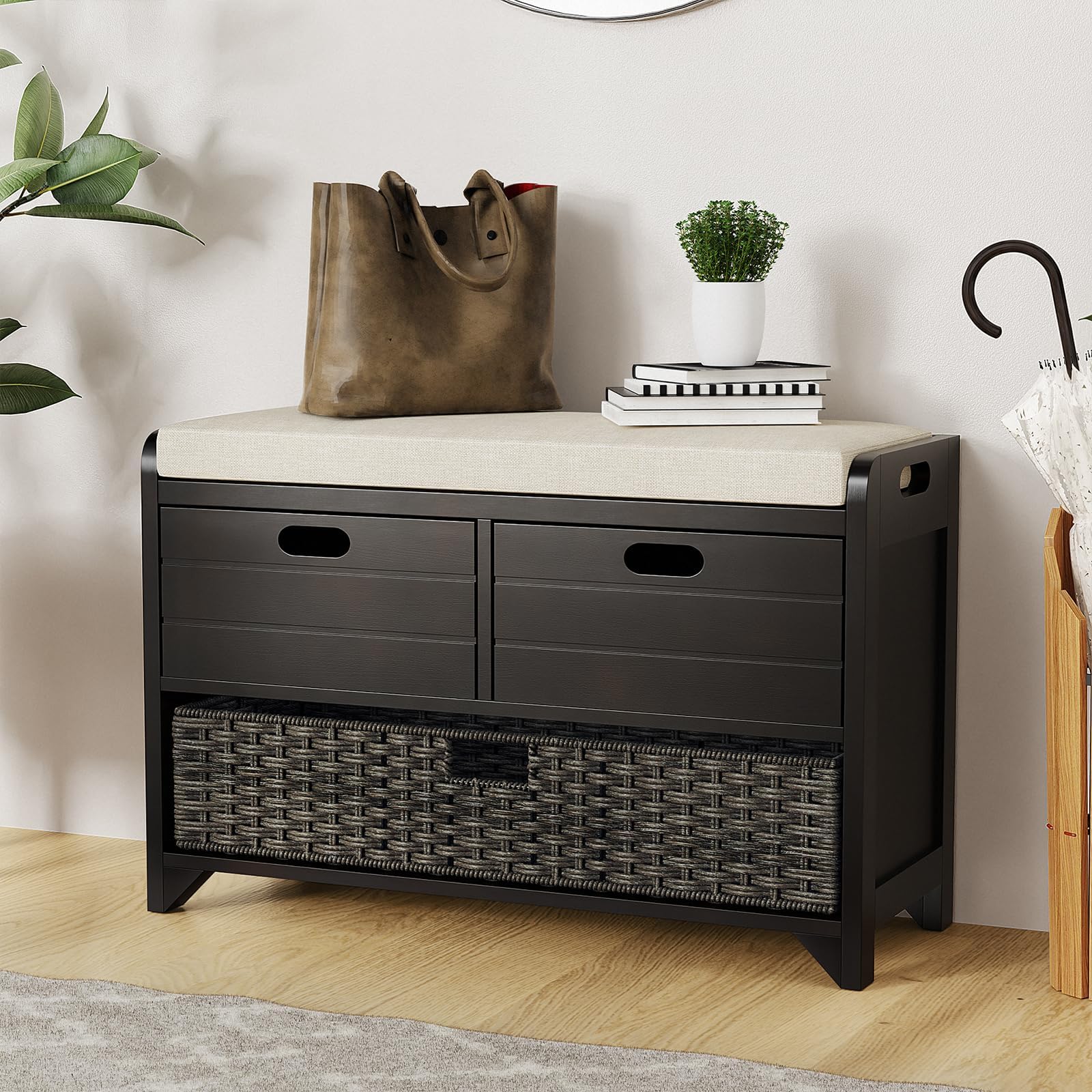 Amazon.com: LOVMOR 32" Storage Bench for Entryway, Shoe Bench with ...
