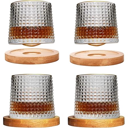 Amazon.com | JEKMOS Rotatable Whiskey Glasses Set of 2 Old Fashioned ...