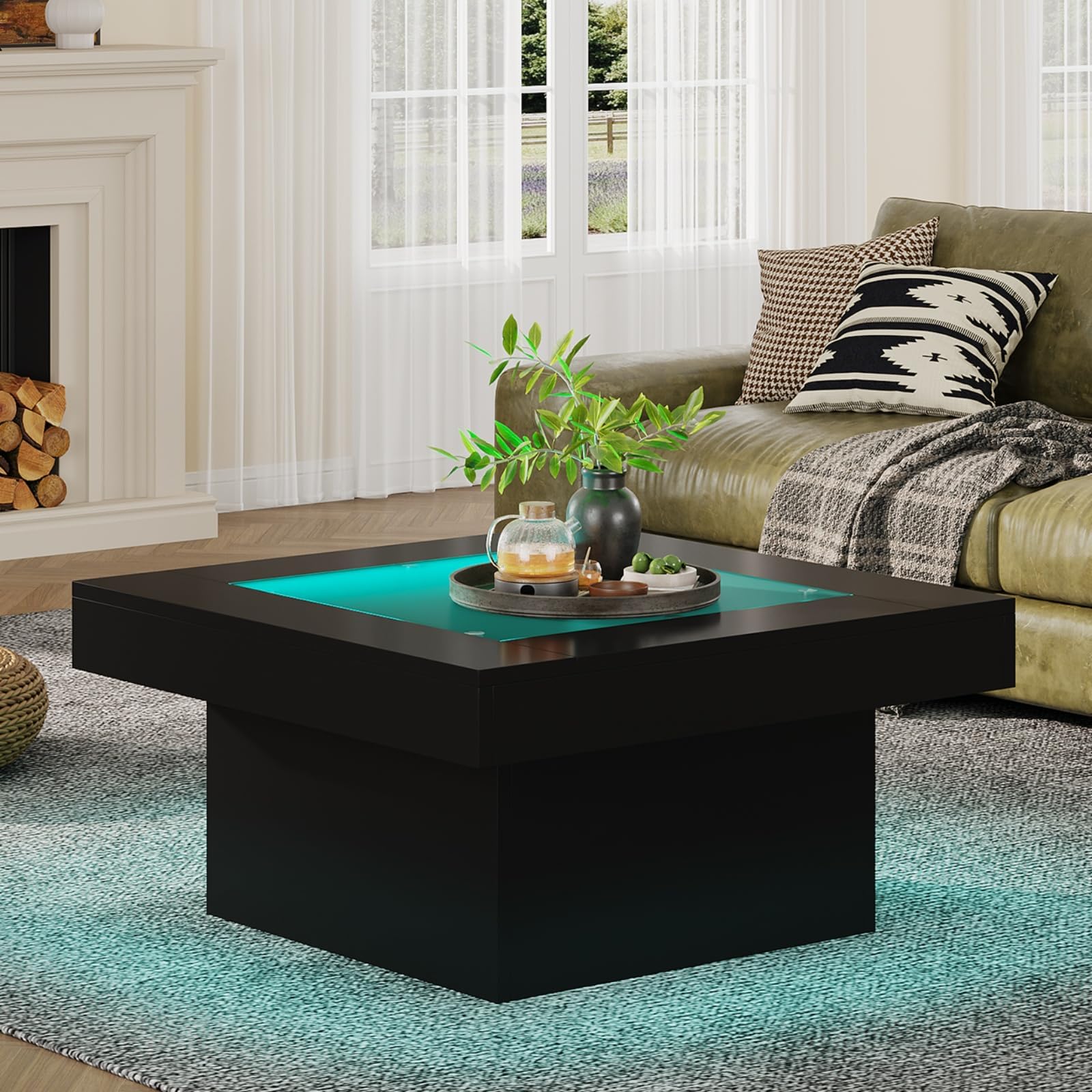 Amazon.com: Square Coffee Table, Modern High Gloss Black Coffee Table ...