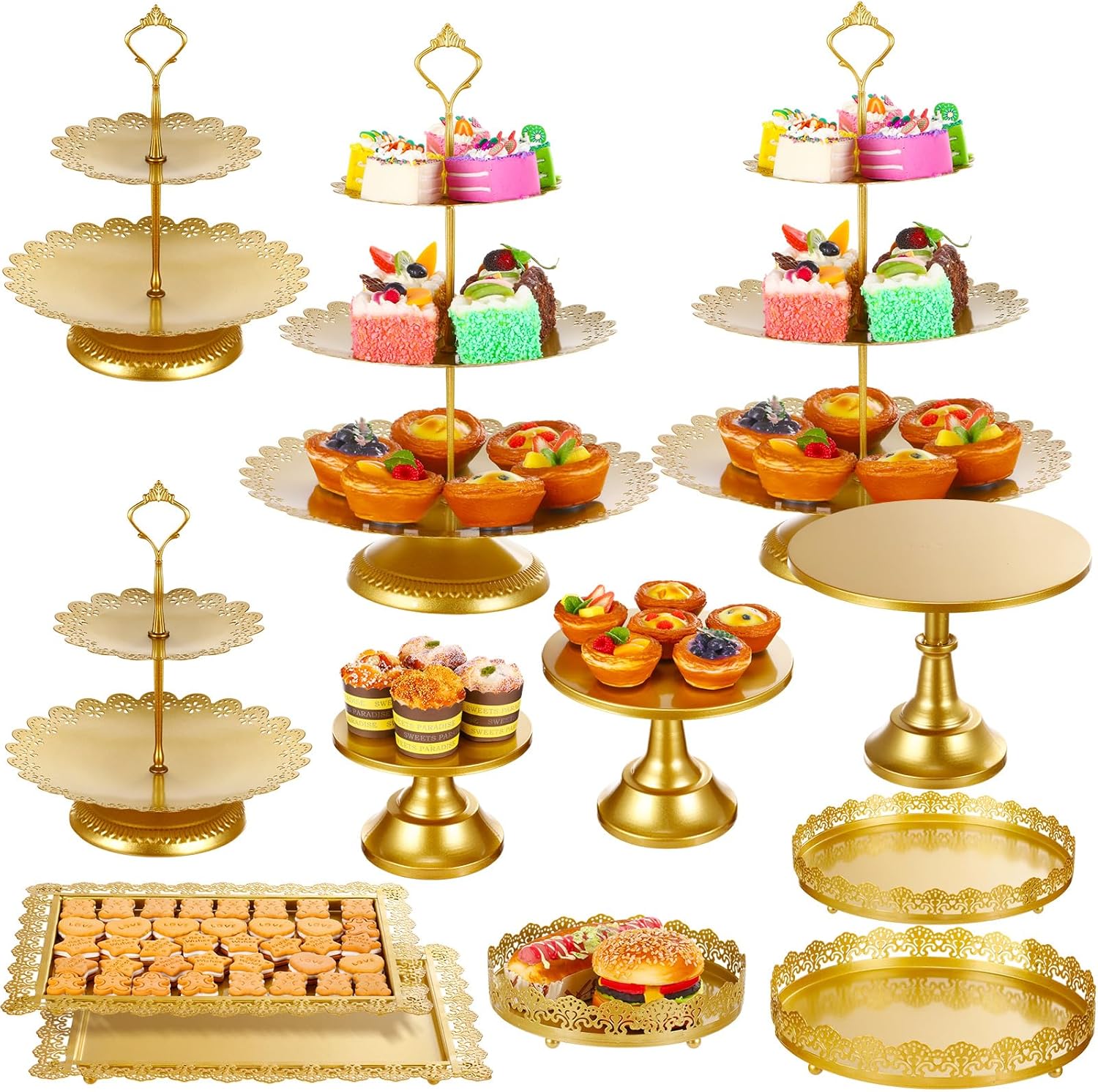 Amazon.com | Therwen 12 Pcs Gold Cake Stand Set Metal Cupcake Holder ...