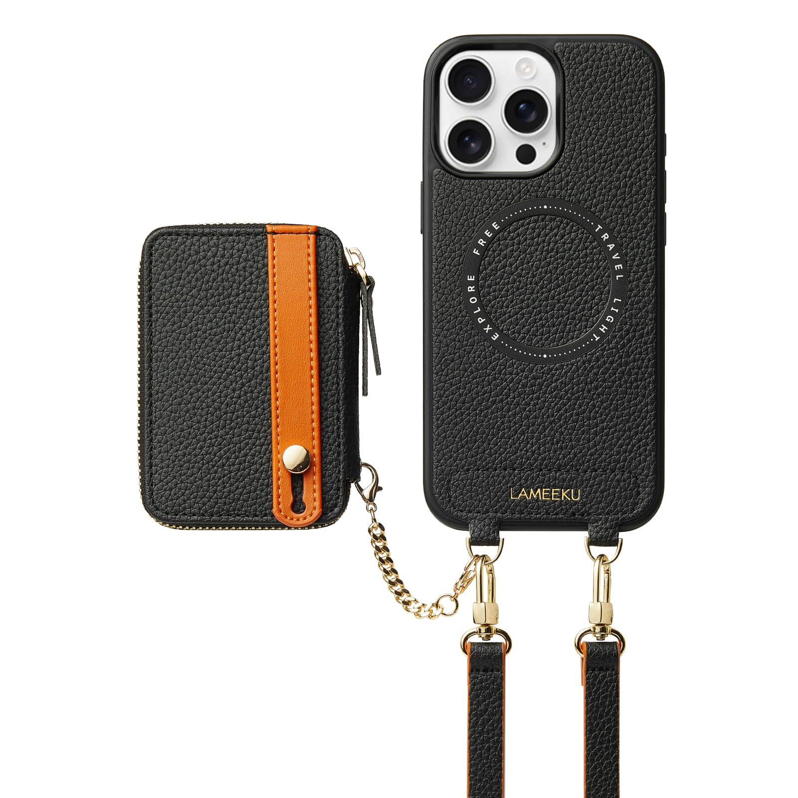 Amazon.com: LAMEEKU for iPhone 16 Pro Max Case Wallet for Magsafe, Zipper Leather Detachable ...