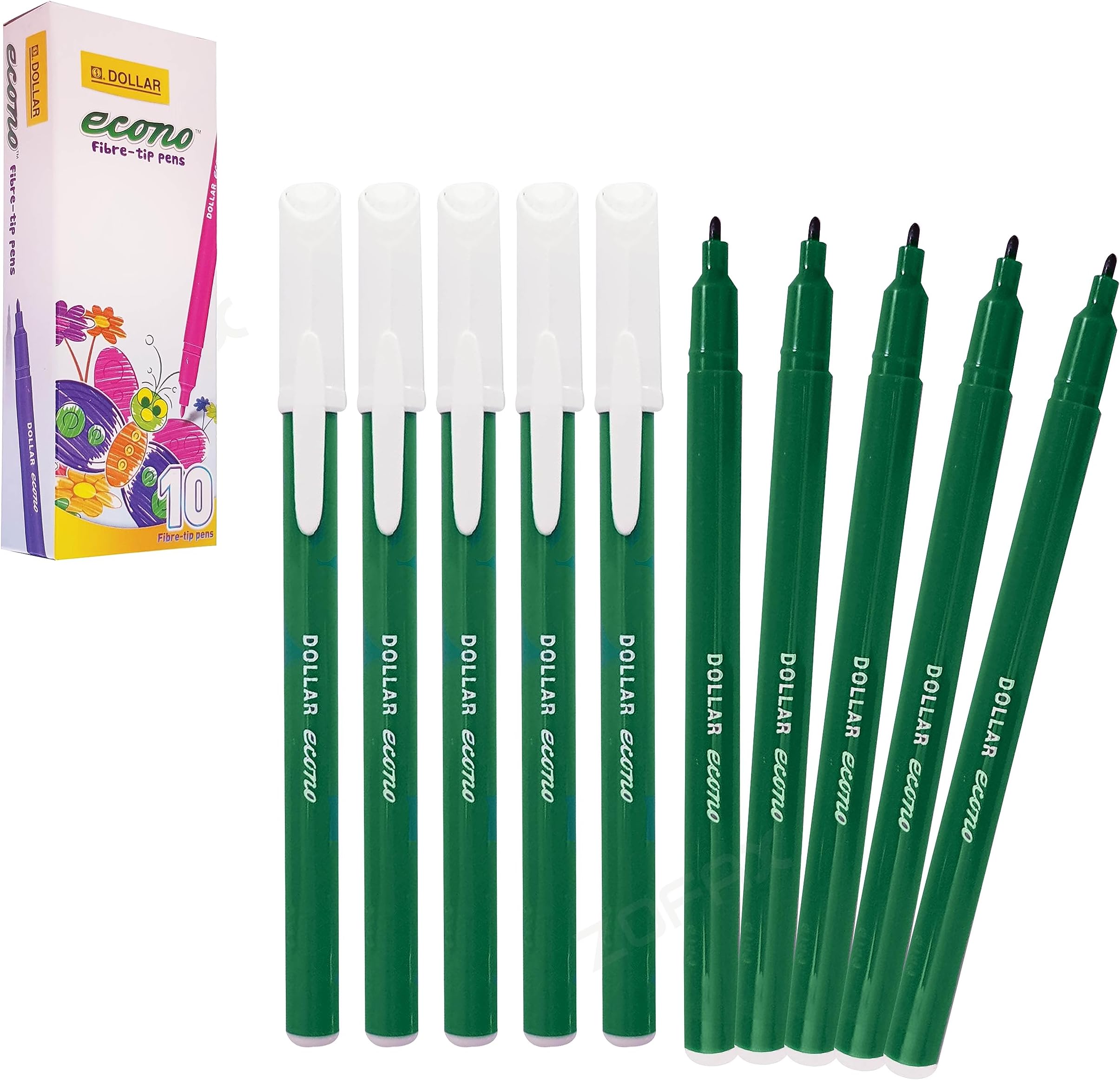Dollar FeltStic Felt Tip Pens, BLACK, Pack of 10, Fine Point Fibre Pens ...