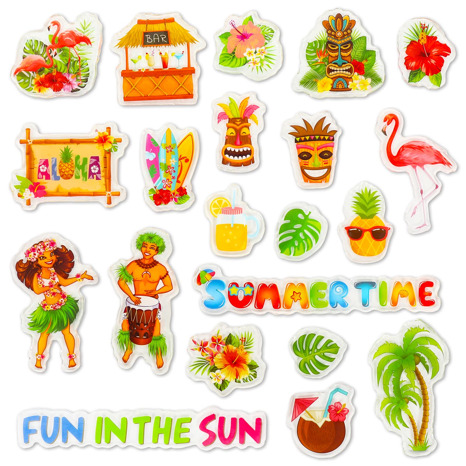 Amazon.com: Whaline 42Pcs Summer Hawaii Thick Gel Clings Summer Gel ...