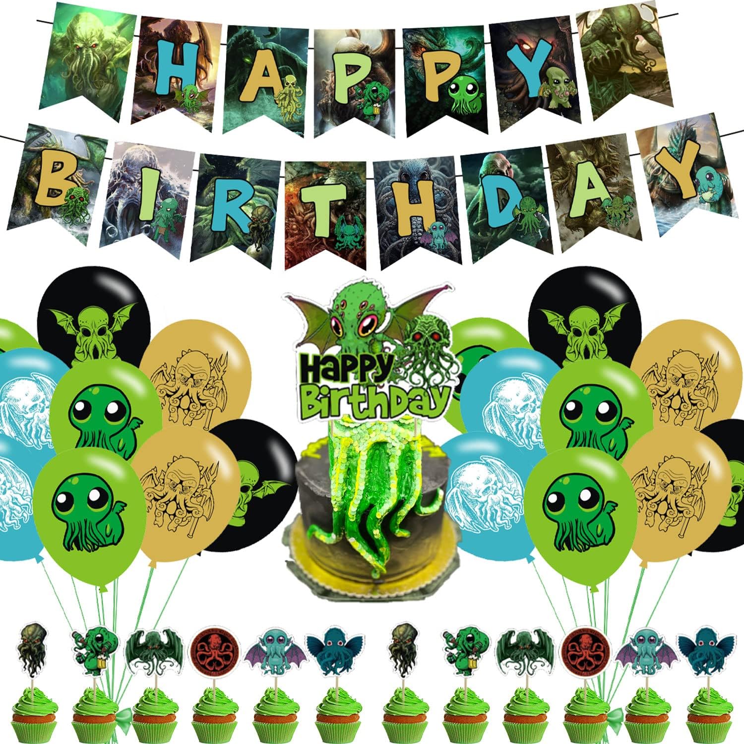 Amazon.com: 34 Pcs Cthulhu Theme Birthday Party Decorations,Party ...
