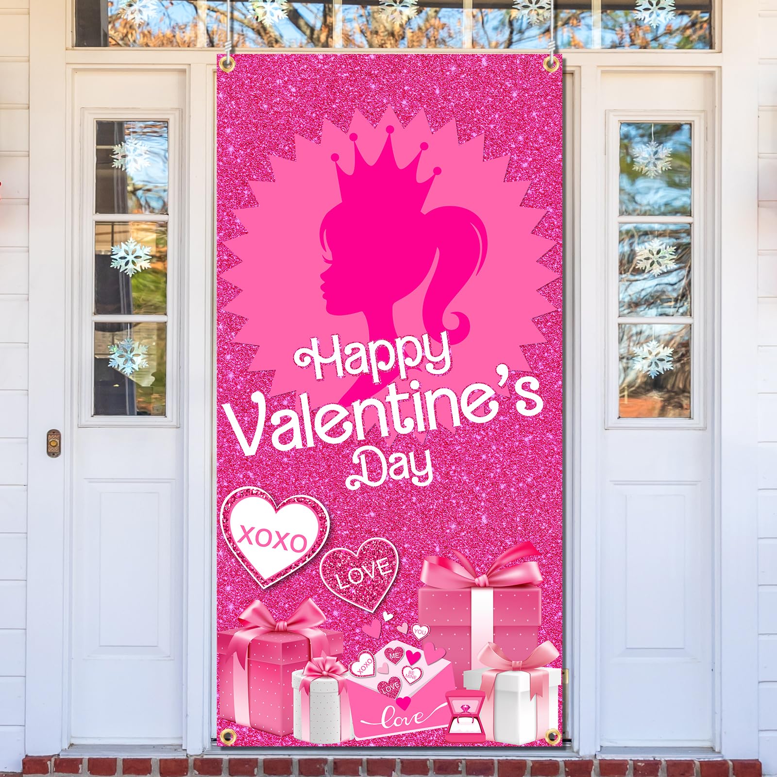 Valentines Day Door Cover,Glitter Hot Pink Happy Valentines Day Banner ...