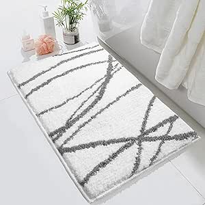 Amazon.com: Tititex Luxury White Grey Curve Line Bathroom Rug, 16x24 ...