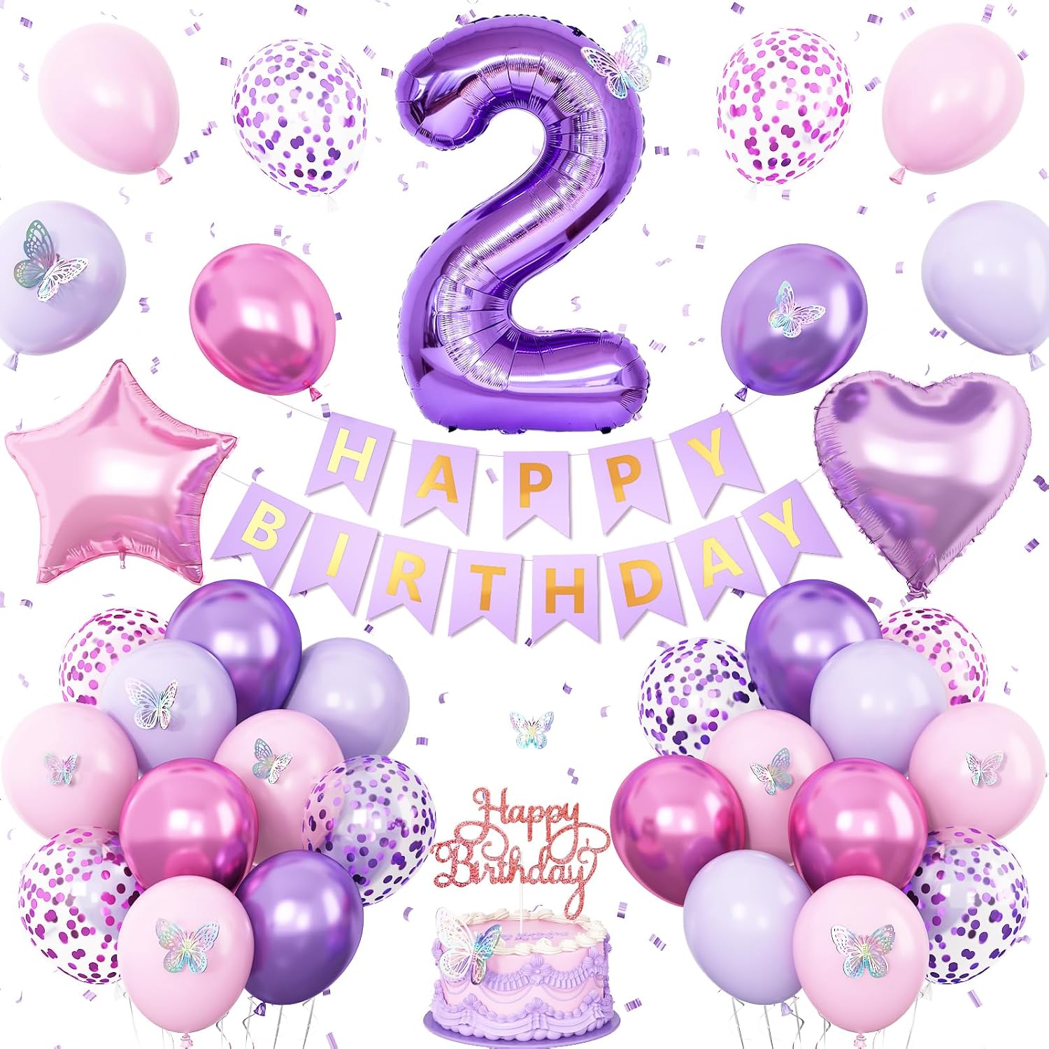 Amazon.com: 2nd Birthday Decoration for Girls,Pink Purple 2nd Balloon ...