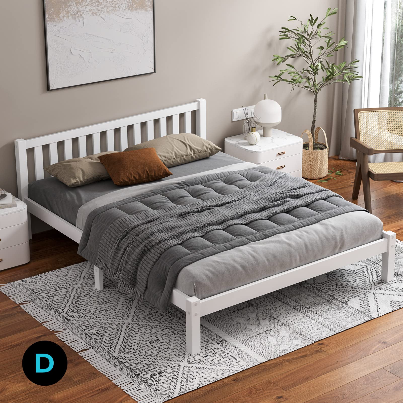ALFORDSON Double Bed Frame Wooden Bed Base with Timber Slats, Solid ...
