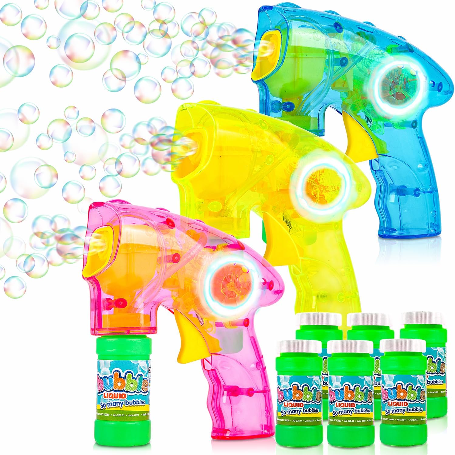 ArtCreativity Friction Powered Light Up Bubble Blaster Gun Set - Set of 3 - Includes 3 LED ...