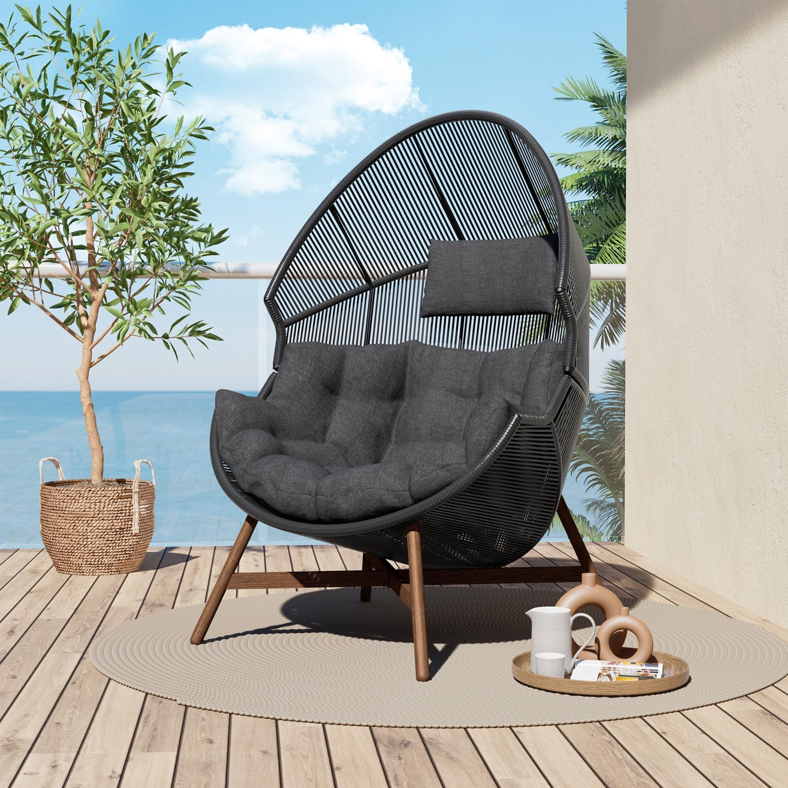 Amazon.com: Outdoor Rocking Chair, Patio Oversized Wicker Egg Rocking ...