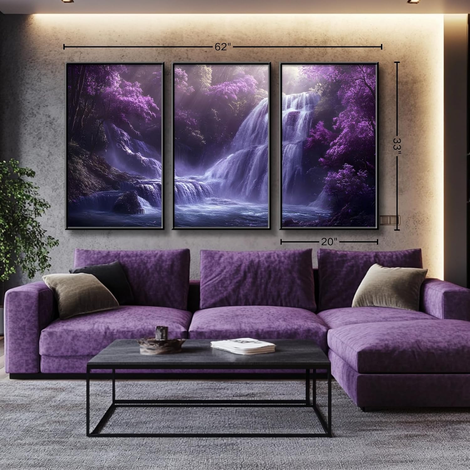 Amazon.com: Purple Waterfall Canvas Wall Art， Tree Wall Art Framed ...
