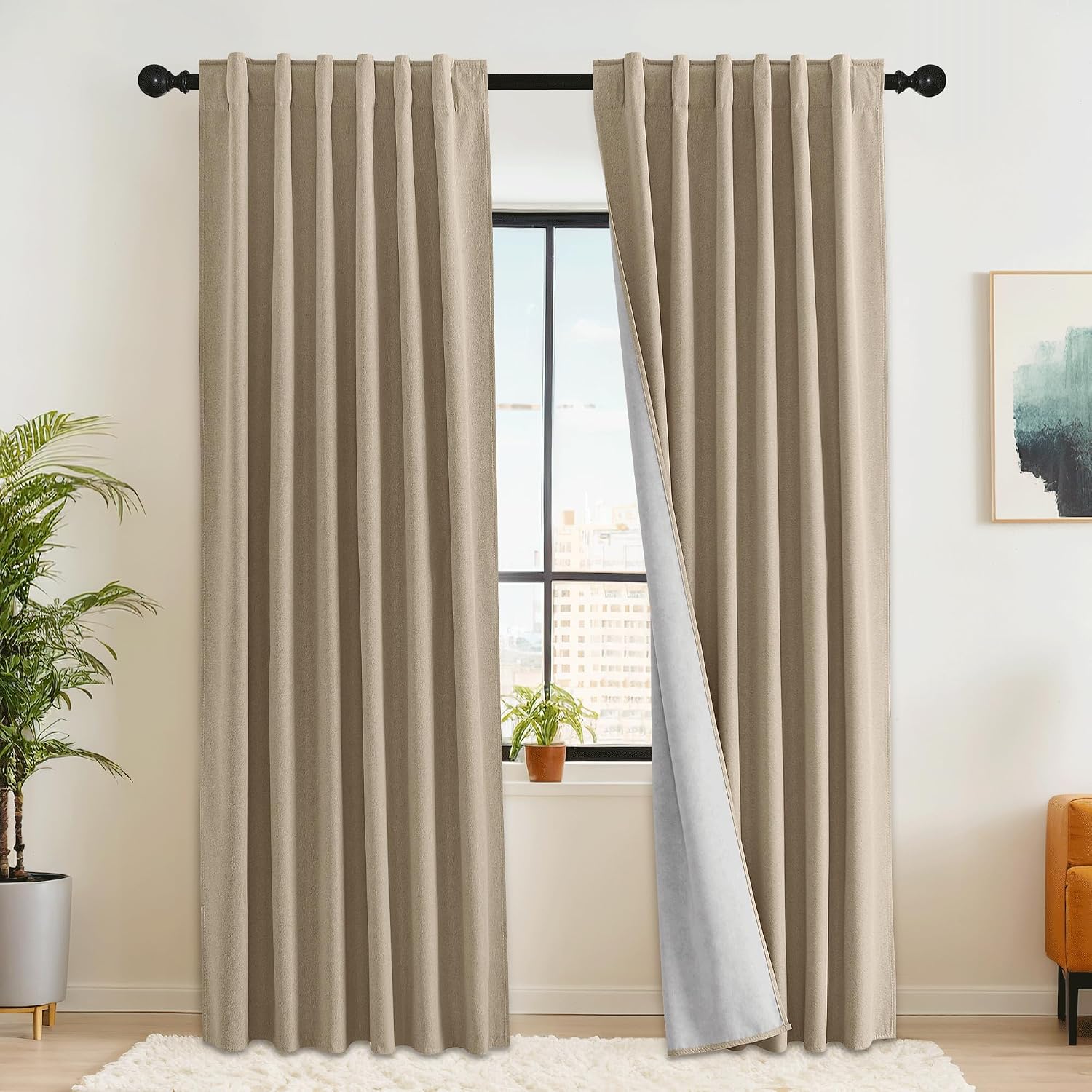 Amazon.com: RYB HOME 100% Blackout Flax Linen Curtains, UV Protection ...