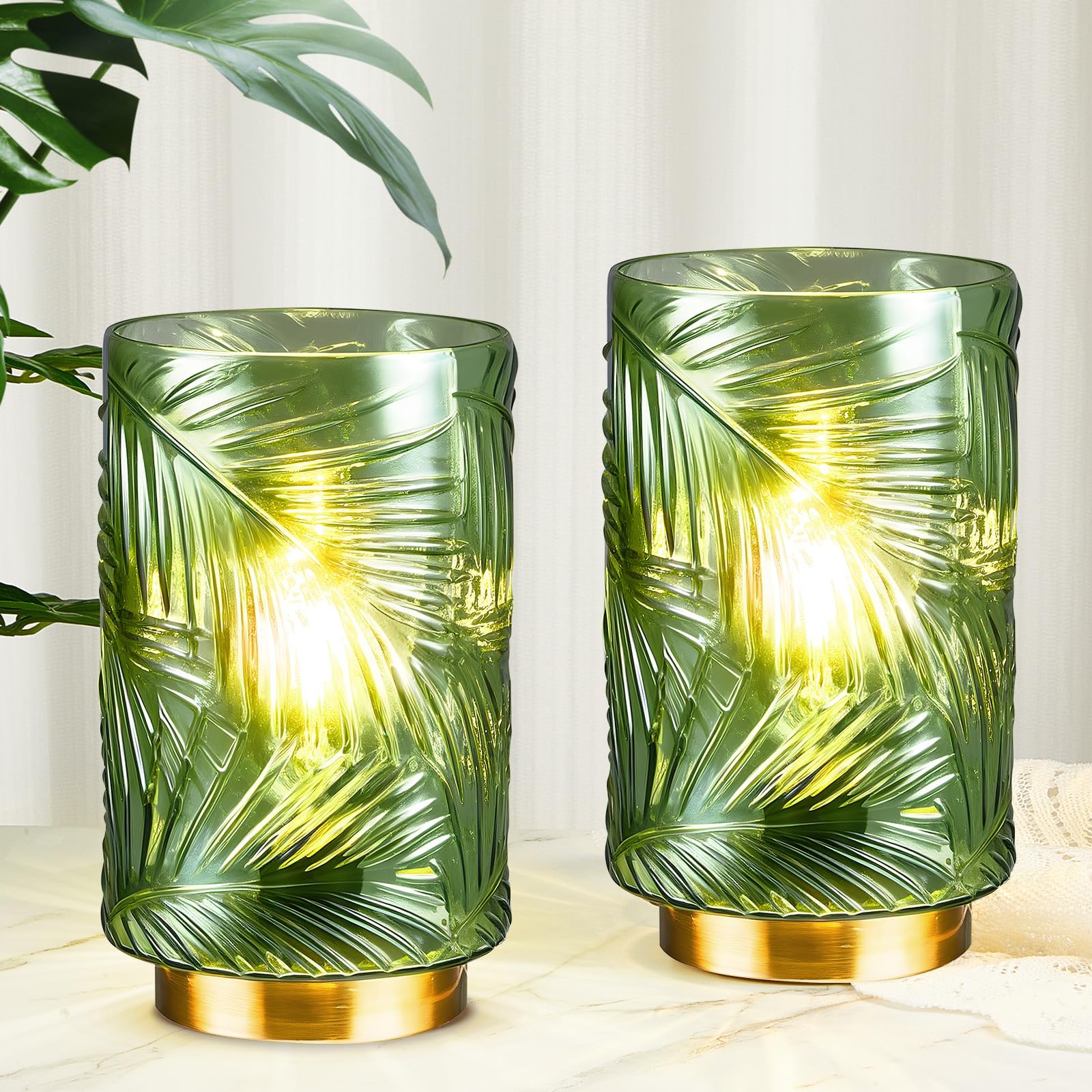 Rossesay 2 Pcs Green Decorative Battery Operated Table Lamps Cordless ...