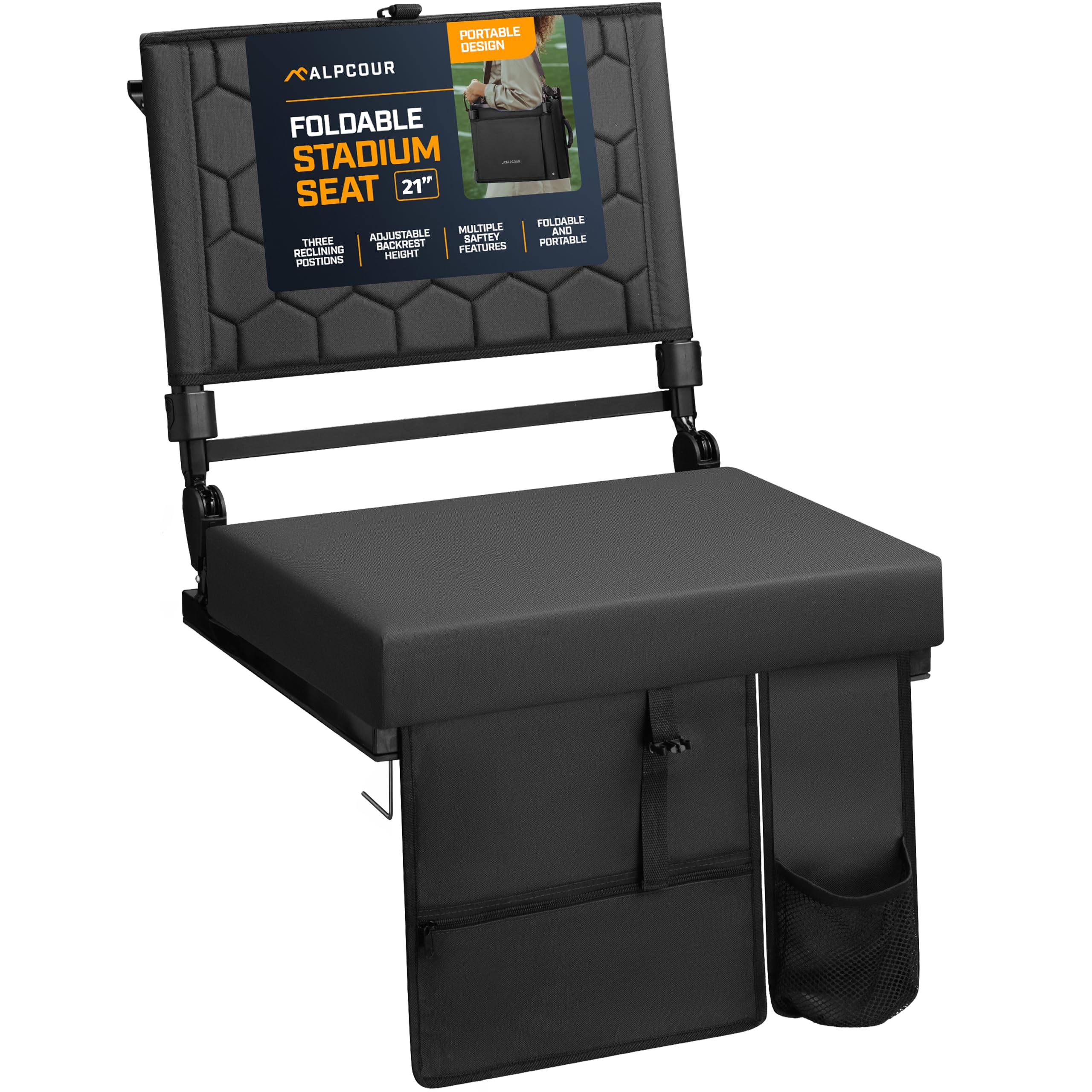 Amazon.com : Extra Wide Folding Reclining Stadium Seat with Back Suppot ...