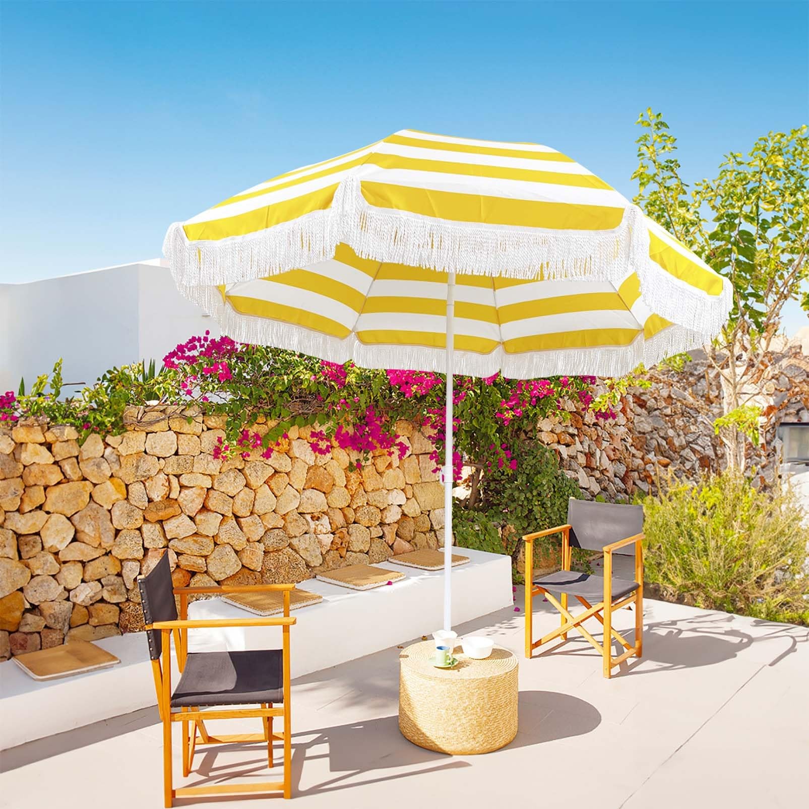 Amazon.com : Outdoor Striped Patio Umbrella Yellow Holiday Beach ...