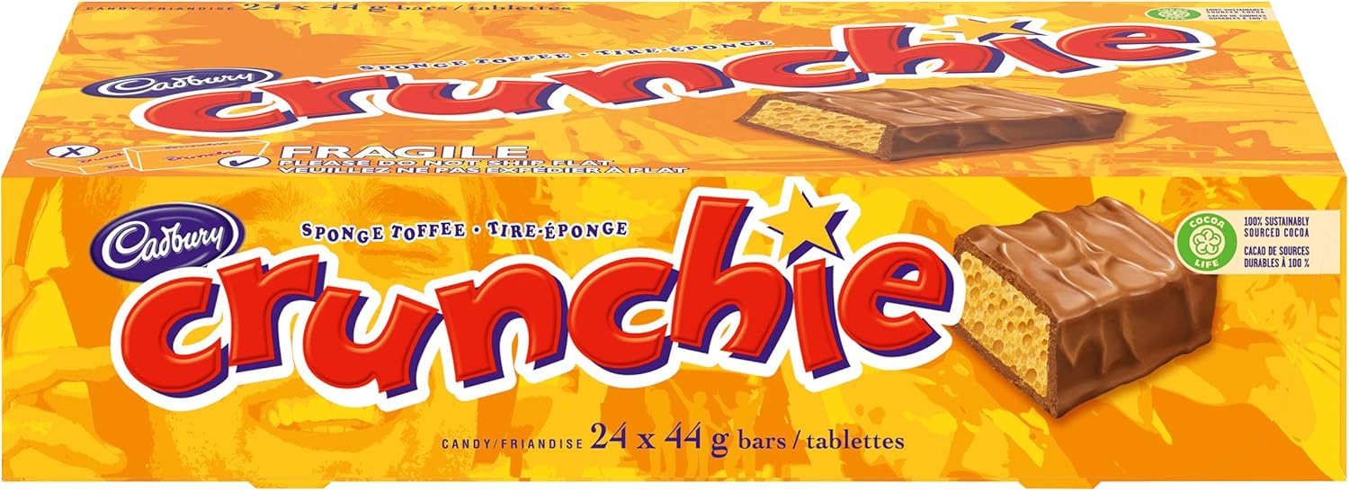 Cadbury, Crunchie Chocolate Candy Bar, Sponge Toffee Filling, Pack of ...