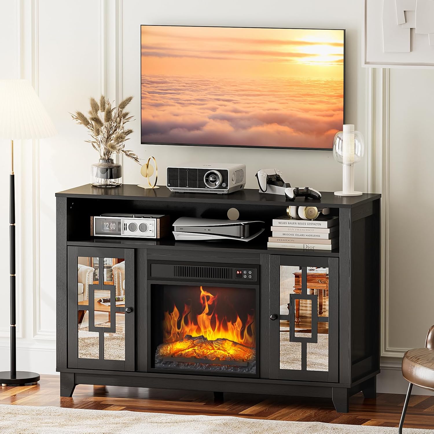 Amazon.com: VINGLI Fireplace TV Stand for TVs up to 60'', Mirrored ...