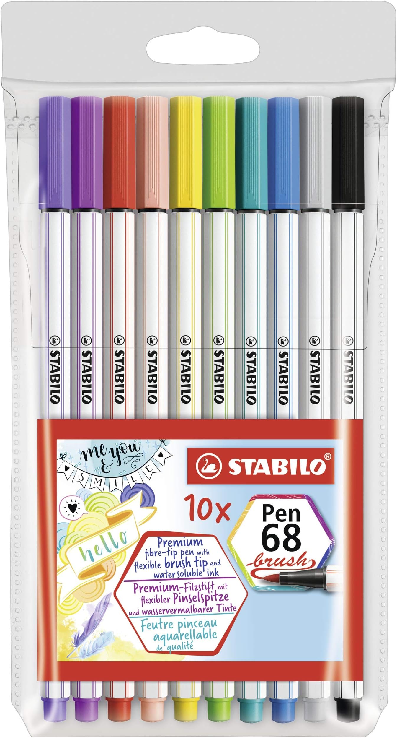 Amazon.com: STABILO Premium Fibre-Tip Pen Pen 68 brush - Wallet of 10 ...