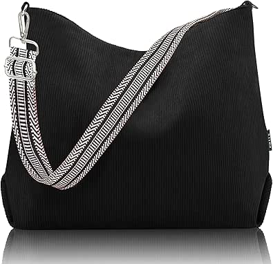 Amazon.com: Prite Women’s Corduroy Tote Bag with Zipper, Stylish Shoulder Bag with Adjustment ...