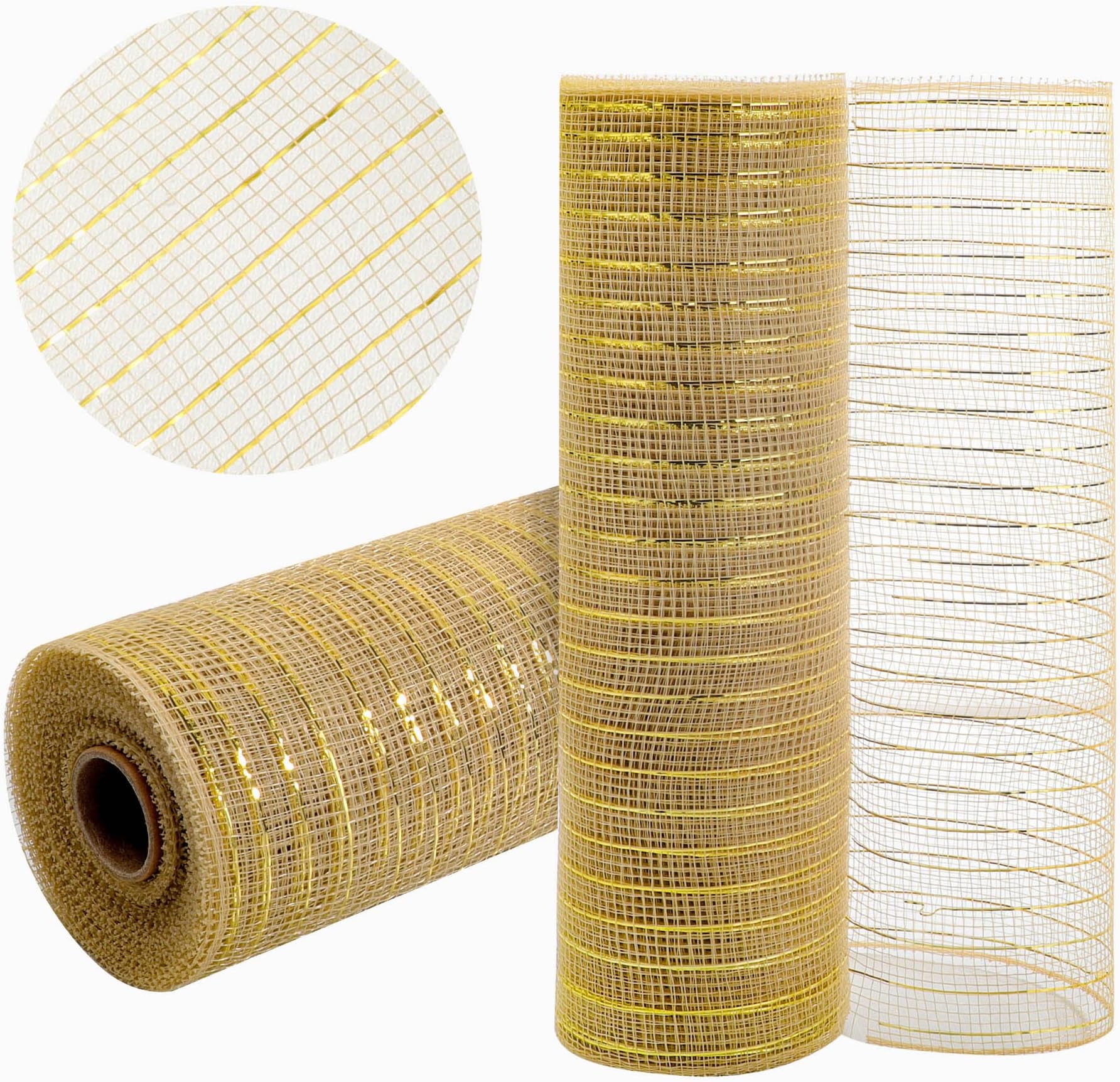Amazon.com: 3 Pack Poly Deco Mesh 10 inch x 30 feet Each Roll, Natural ...