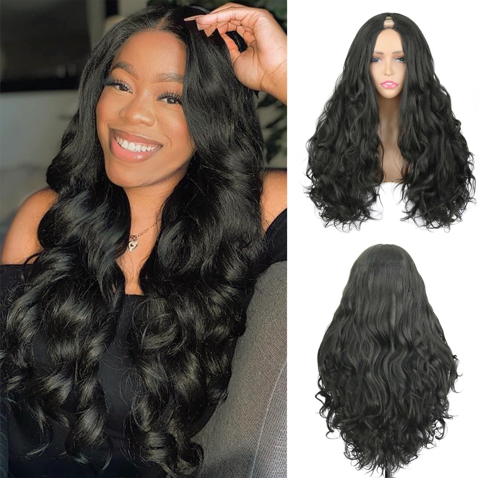 Amazon.com : Matthia V Part Wig Synthetic Long Hair Straight Glueless ...