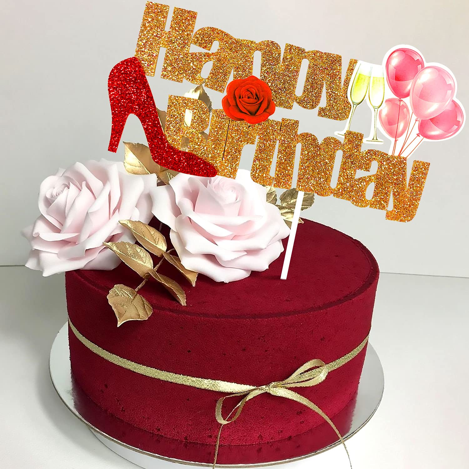 Buy Glitter Rose Gold Queen Birthday Cake Topper Heels Birthday Cake ...