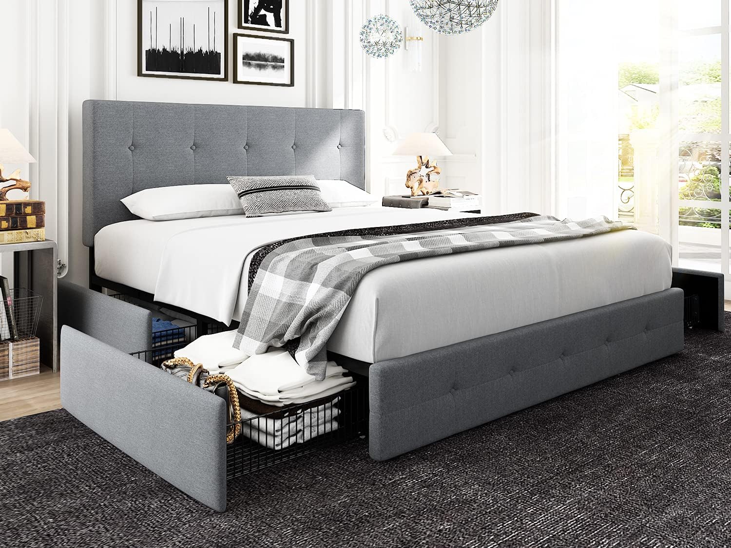 Amazon.com: HOOMIC Full Size Platform Storage Bed Frame with 4 Drawers ...