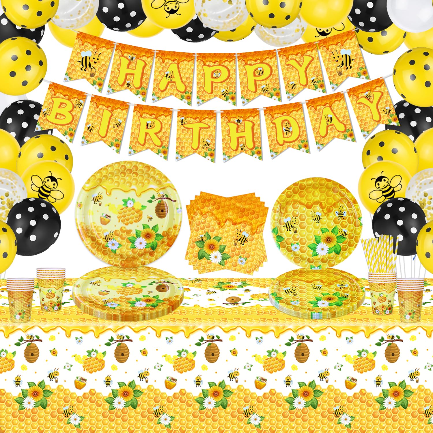 Amazon.com: 212 Pack Bee Party Supplies Honey Bee Party Decorations Bee ...