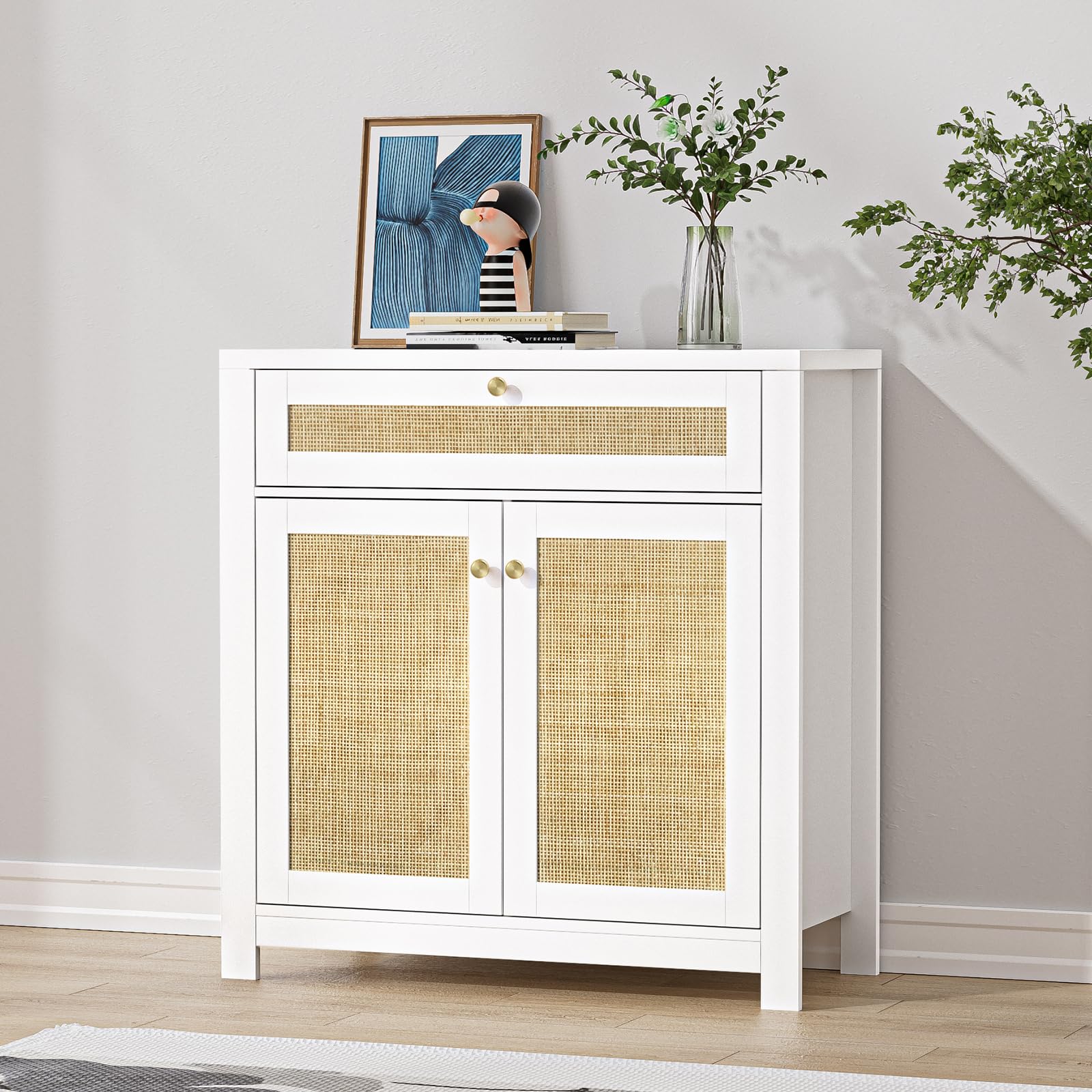 Giluta White Sideboard Cabinet, Kitchen Buffet Cabinet with Door and ...