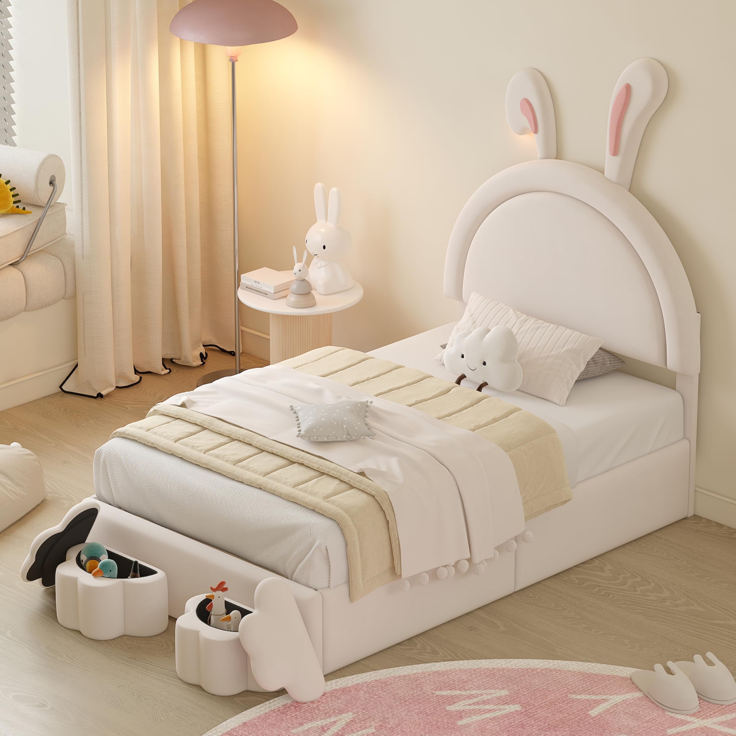 Amazon.com: Merax Twin Size Upholstered Rabbit-Shape Bed Frame with 2 ...