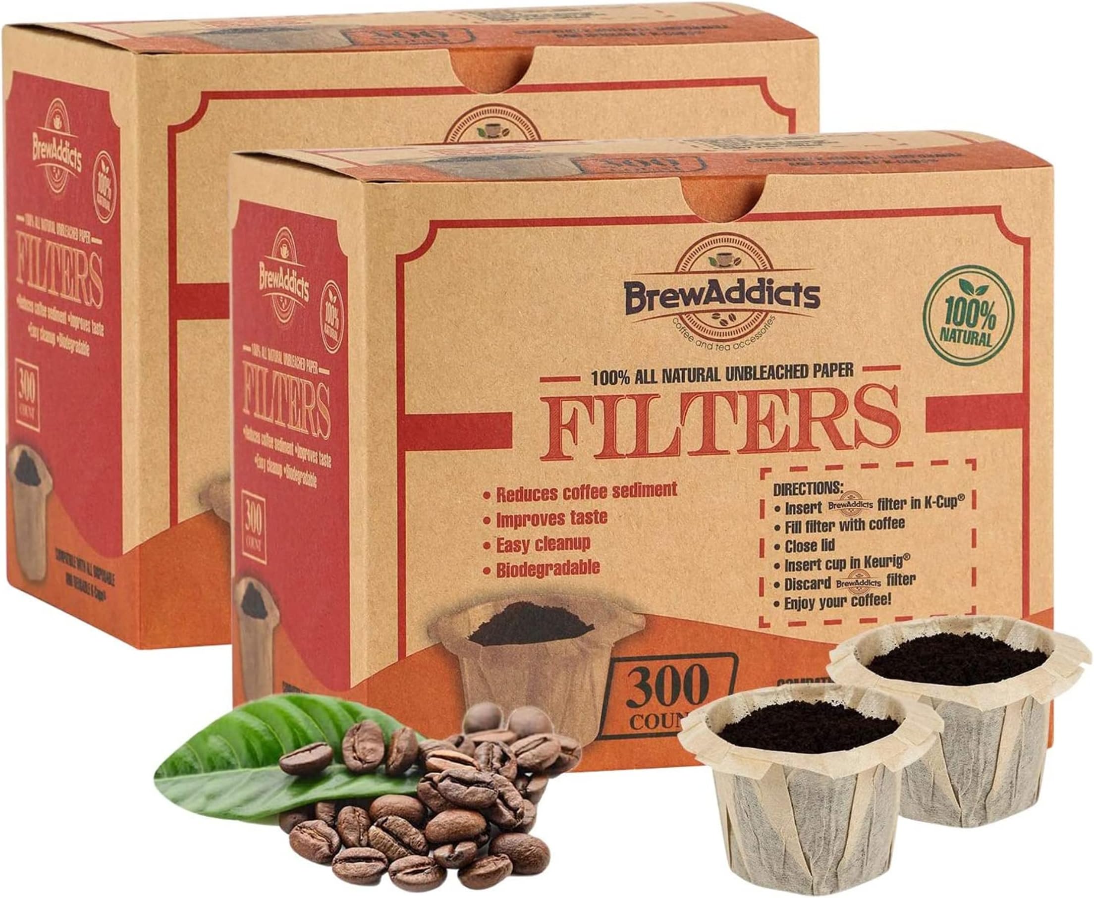 Amazon.com: Brew Addicts Disposable Coffee Filters 300 Count, Brown ...