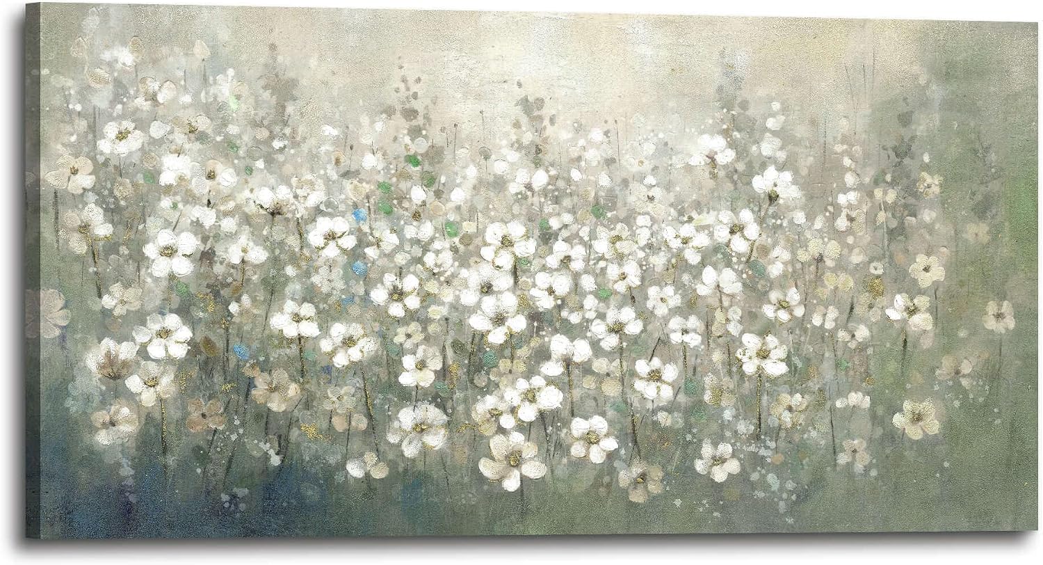 Abstract Flower Canvas Wall Art: Bedroom White Floral Picture Living ...