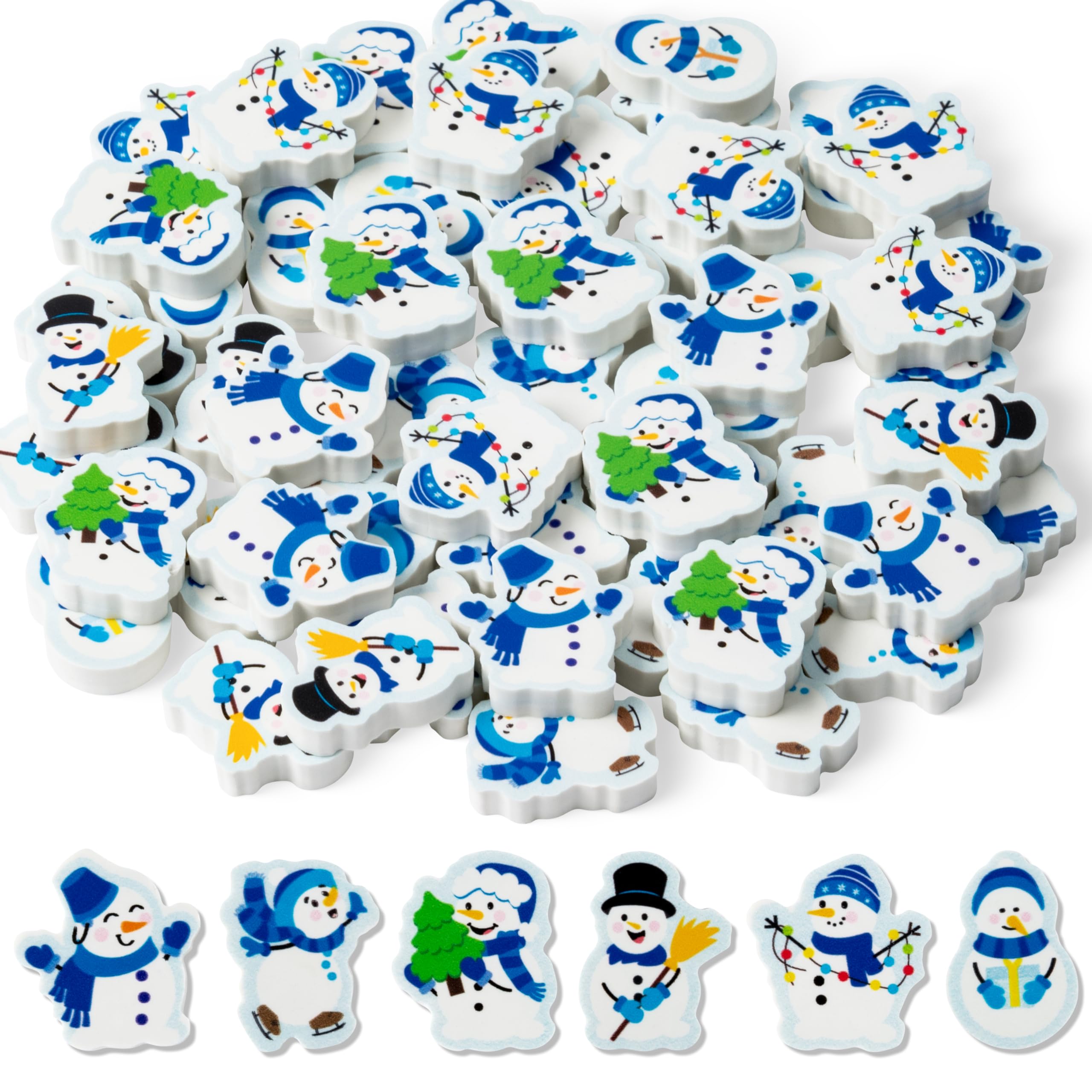 Amazon.com : ANGOLIO 60Pcs Winter Mini Eraser for Kids Bulk Cute Snowman Pencil Eraser 3D Desk ...