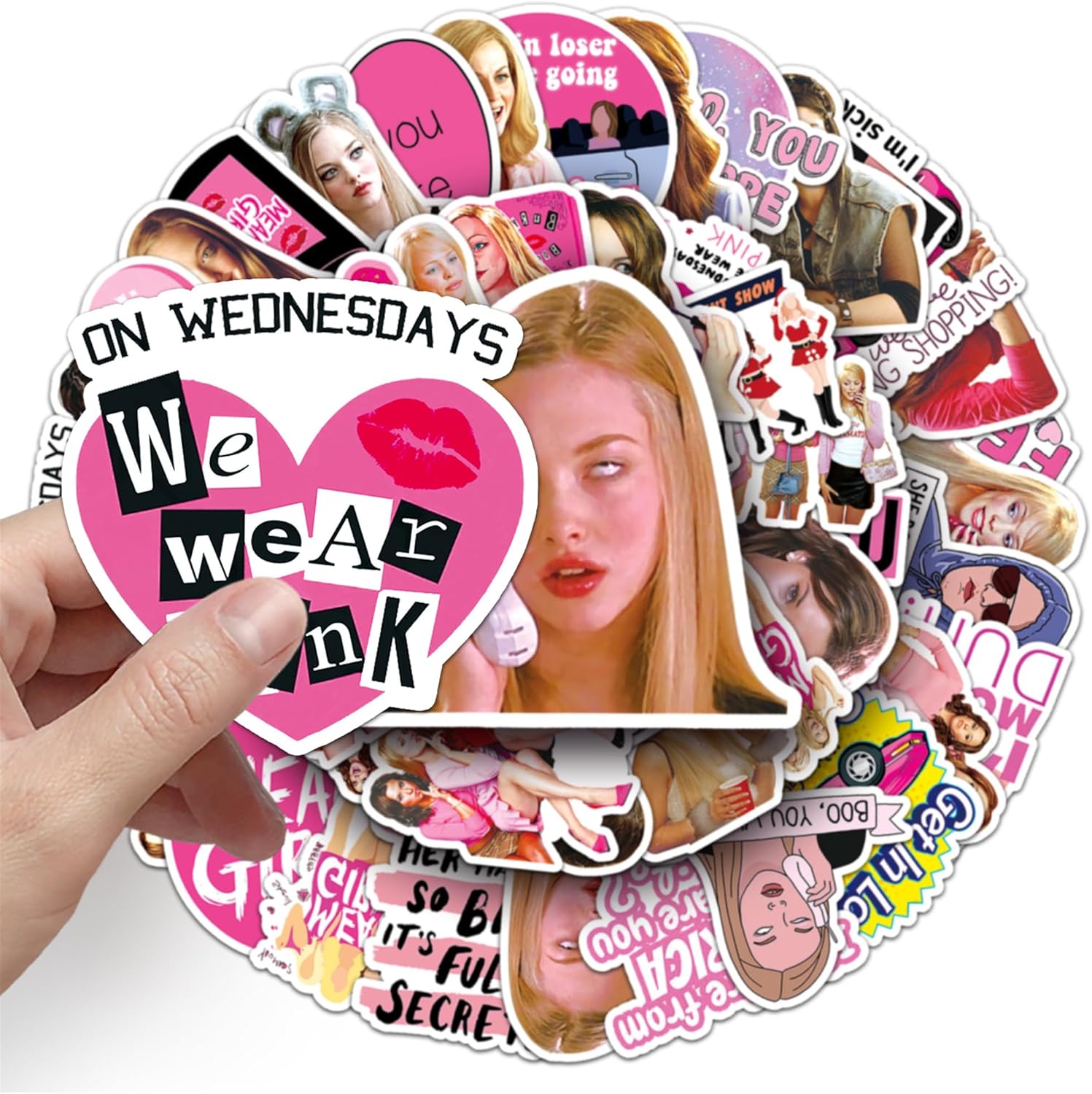 Aiwuding Pink Mean Girl Stickers Pack, 50PCs, Aesthetic Vinyl Decals ...