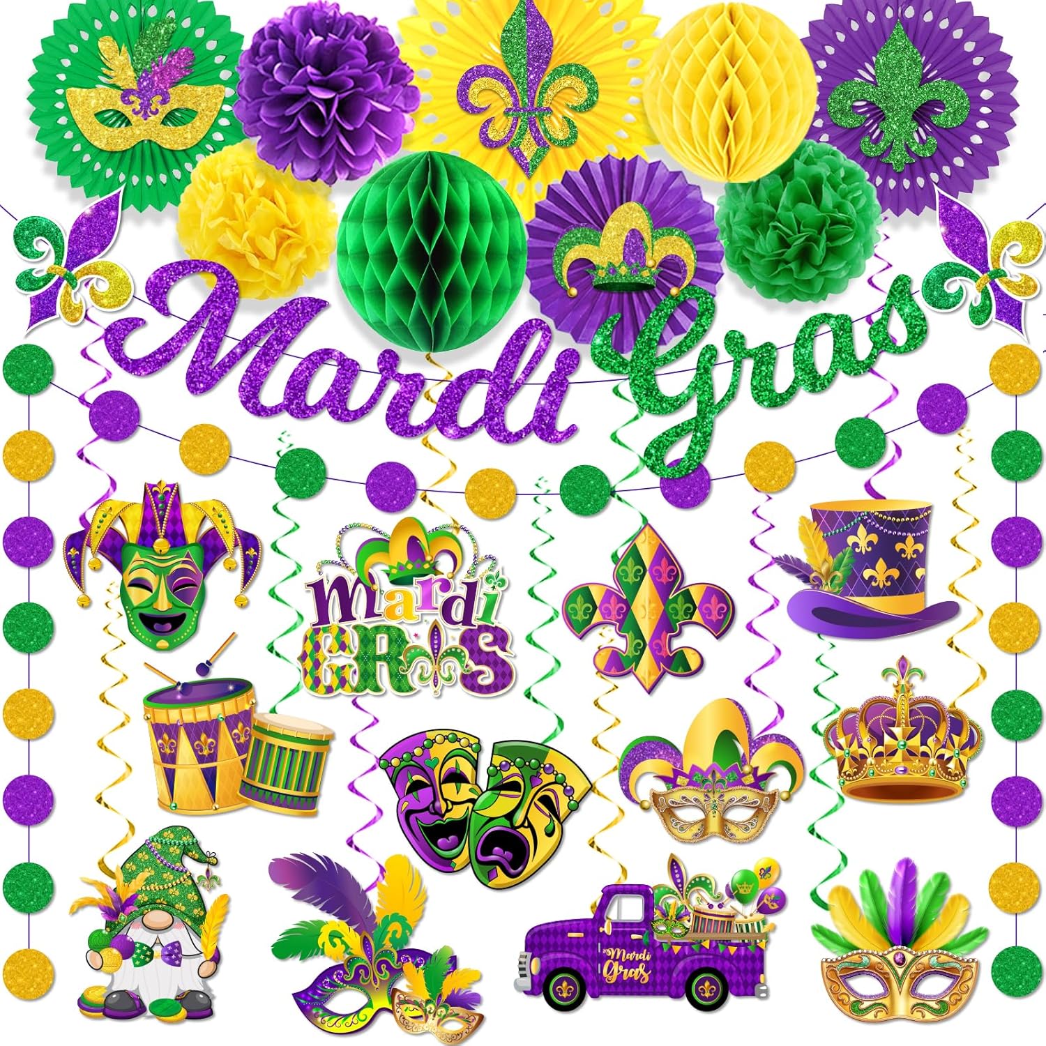 Amazon.com: Mardi Gras Decorations, includes Glitter Mardi Gras Banner ...