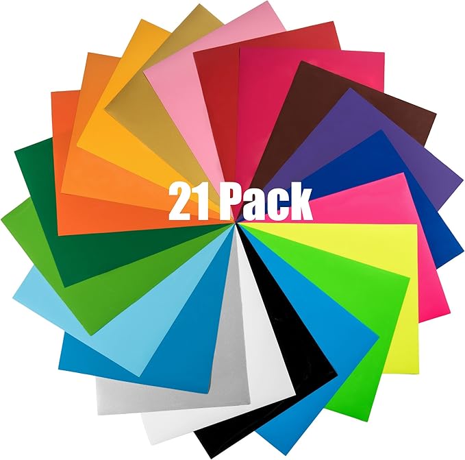 Amazon.com: Heat Transfer Vinyl (HTV) Sheets - 21 Color Bundle Pack ...