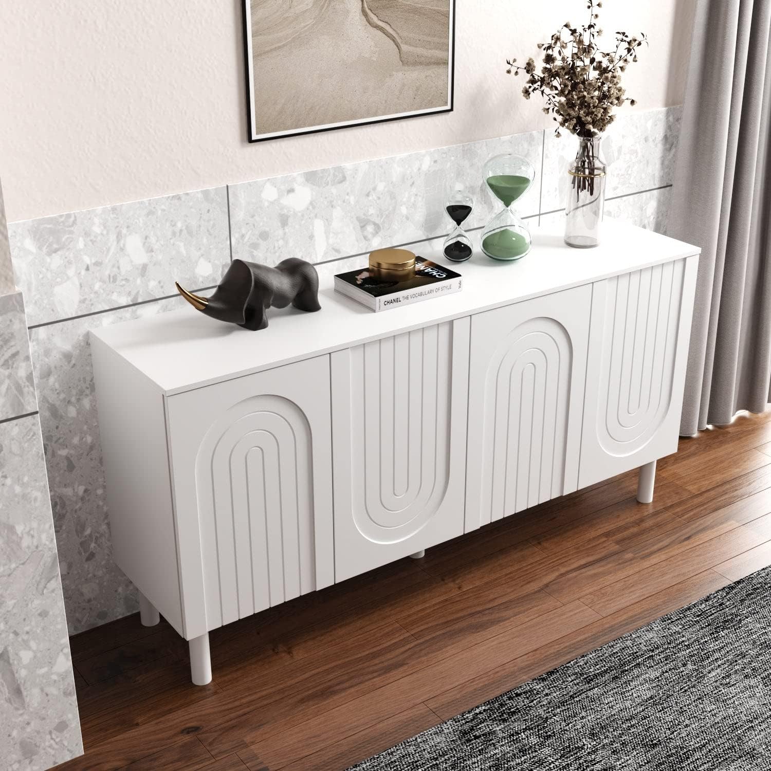 Amazon.com - White MDF Sideboard Bookcase Kitchen Cabinet Buffet End ...