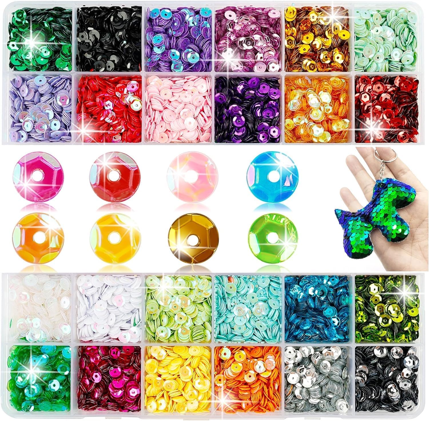 SULOLI Loose Sequins,22500pcs 4MM Bulk Loose Sequins 24 Colors Round ...