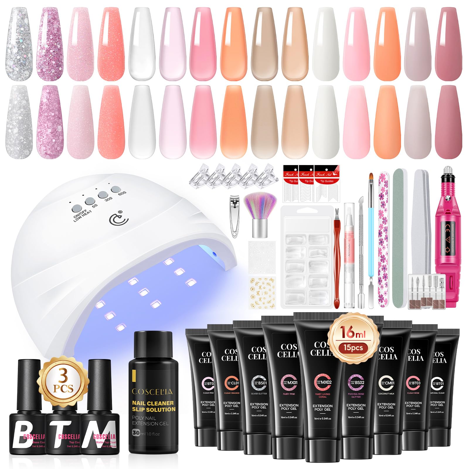 Amazon.com : COSCELIA Poly Nail Gel Kit Starter Kit with U V Light and ...