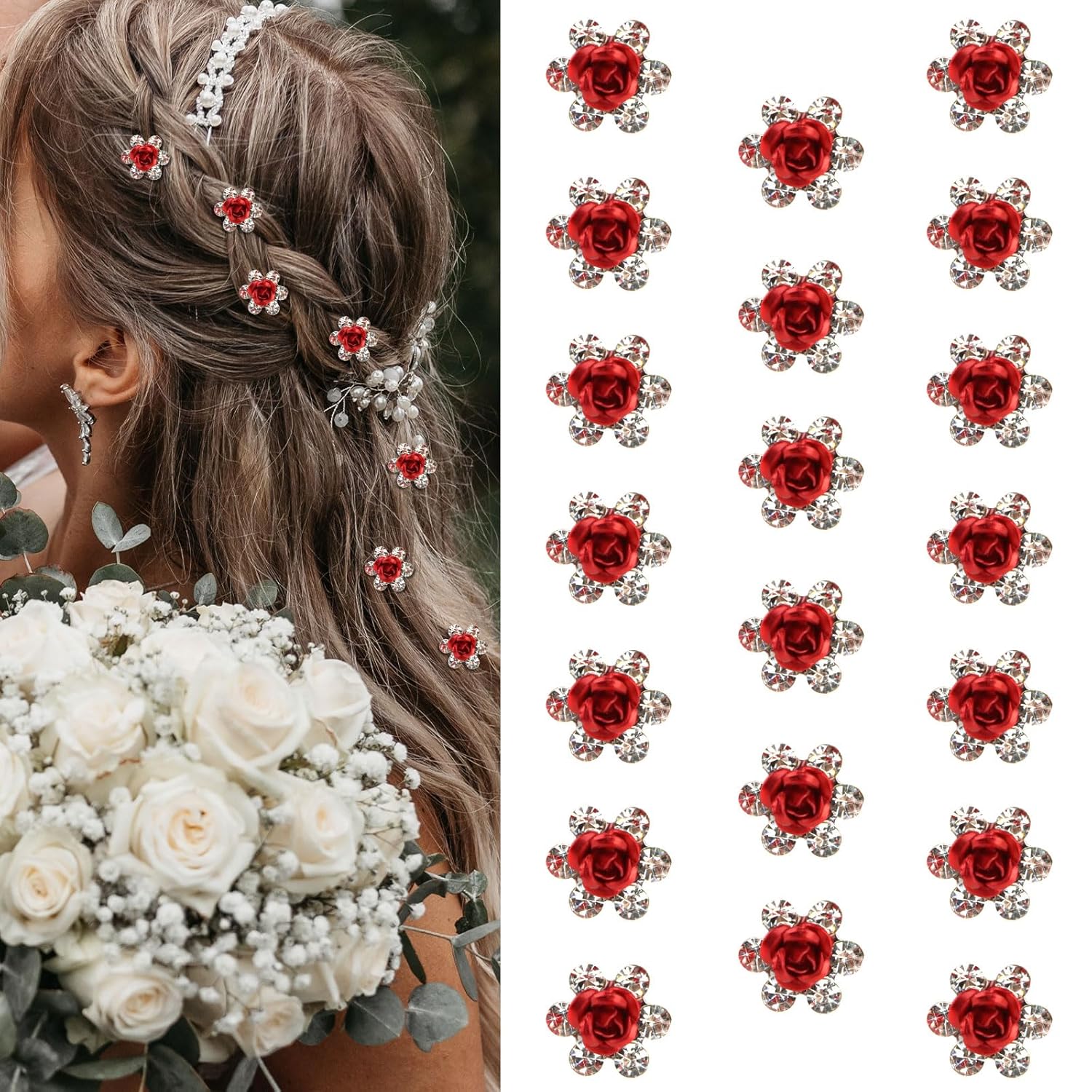 Amazon.com : YISSION Red Rhinestone Hair Pins - 20Pcs Mini Rose ...