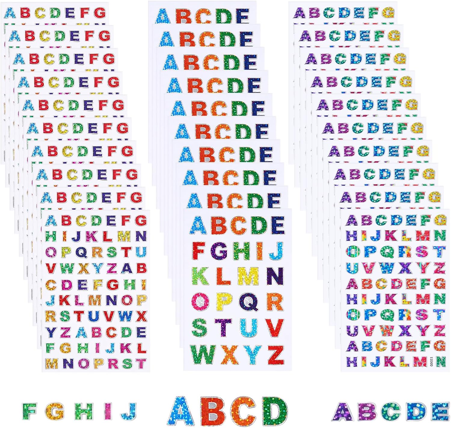 Amazon.com: 3 Styles Colorful Alphabet Stickers Shiny ABC Sticker, 30 ...