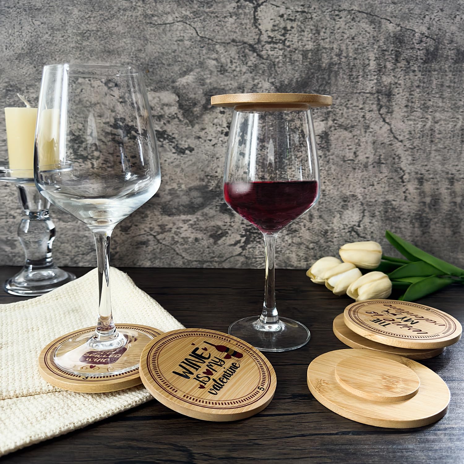 Snapklik.com : KIKINIKO 6 Pack Wine Glass Covers Funny - Fun Wooden ...