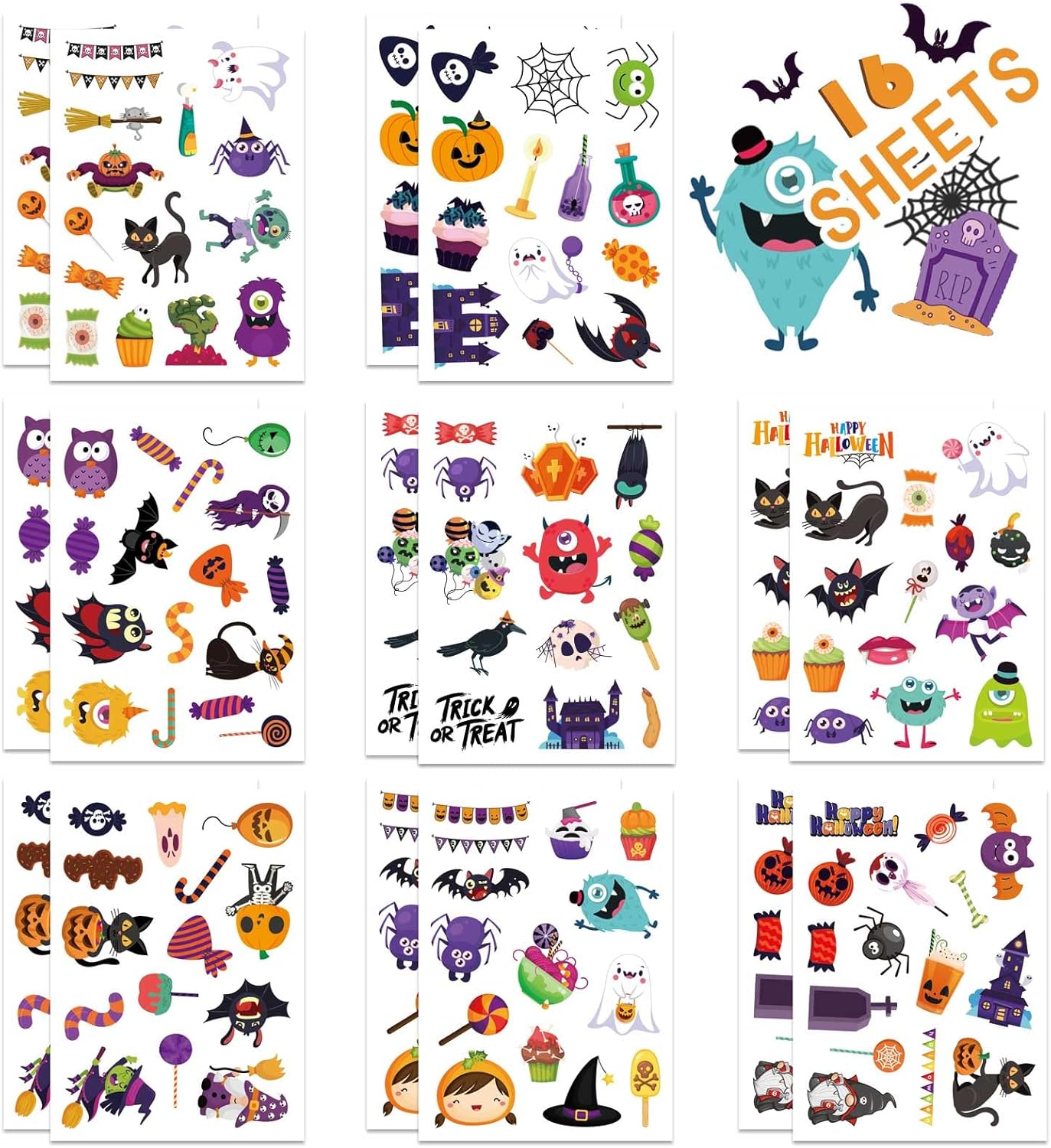 Amazon.com: 16 Sheets Halloween Stickers for Kids - Non-Repeating ...