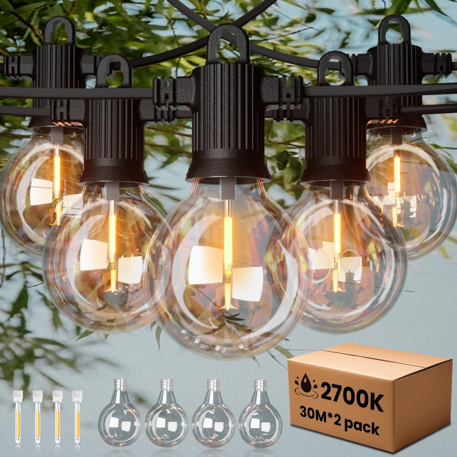 ZOTOYI Festoon Lights Outdoor 60M, IP65 Waterproof Outdoor Garden ...