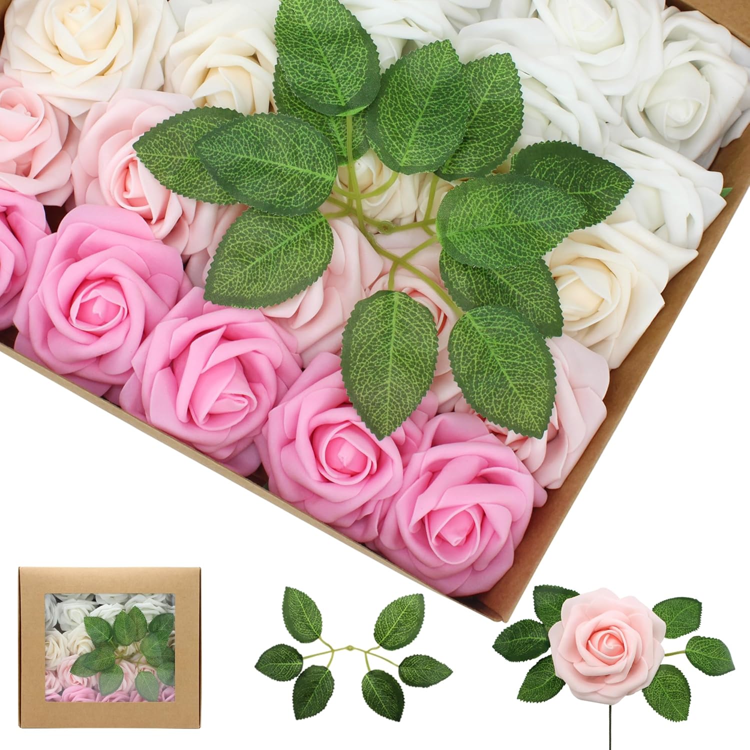 Amazon.com: WANTMAZOR Artificial Flowers Pink Roses Real Looking Foam ...