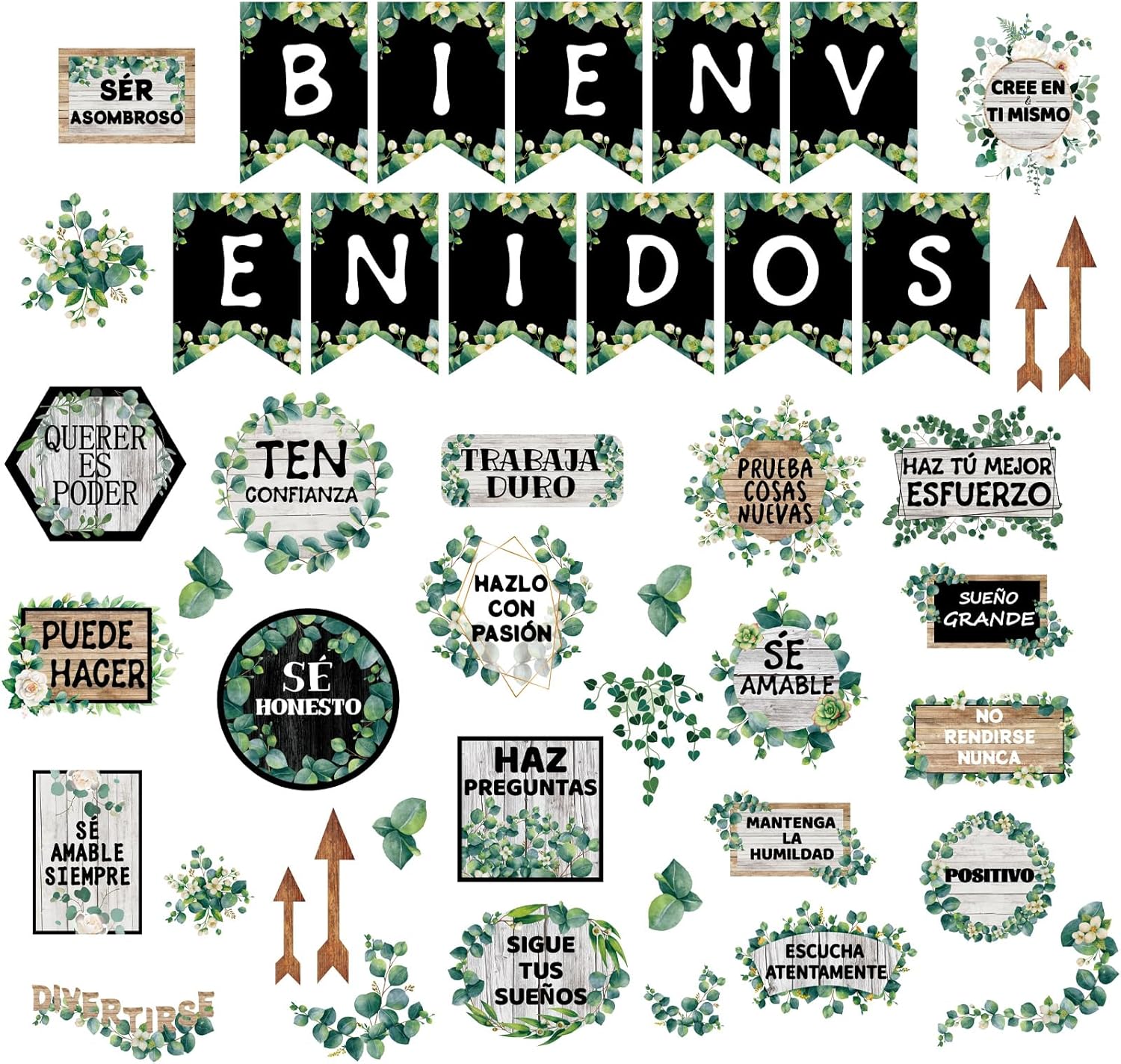 Amazon.com: Spanish Eucalyptus Classroom Bulletin Board Set ...