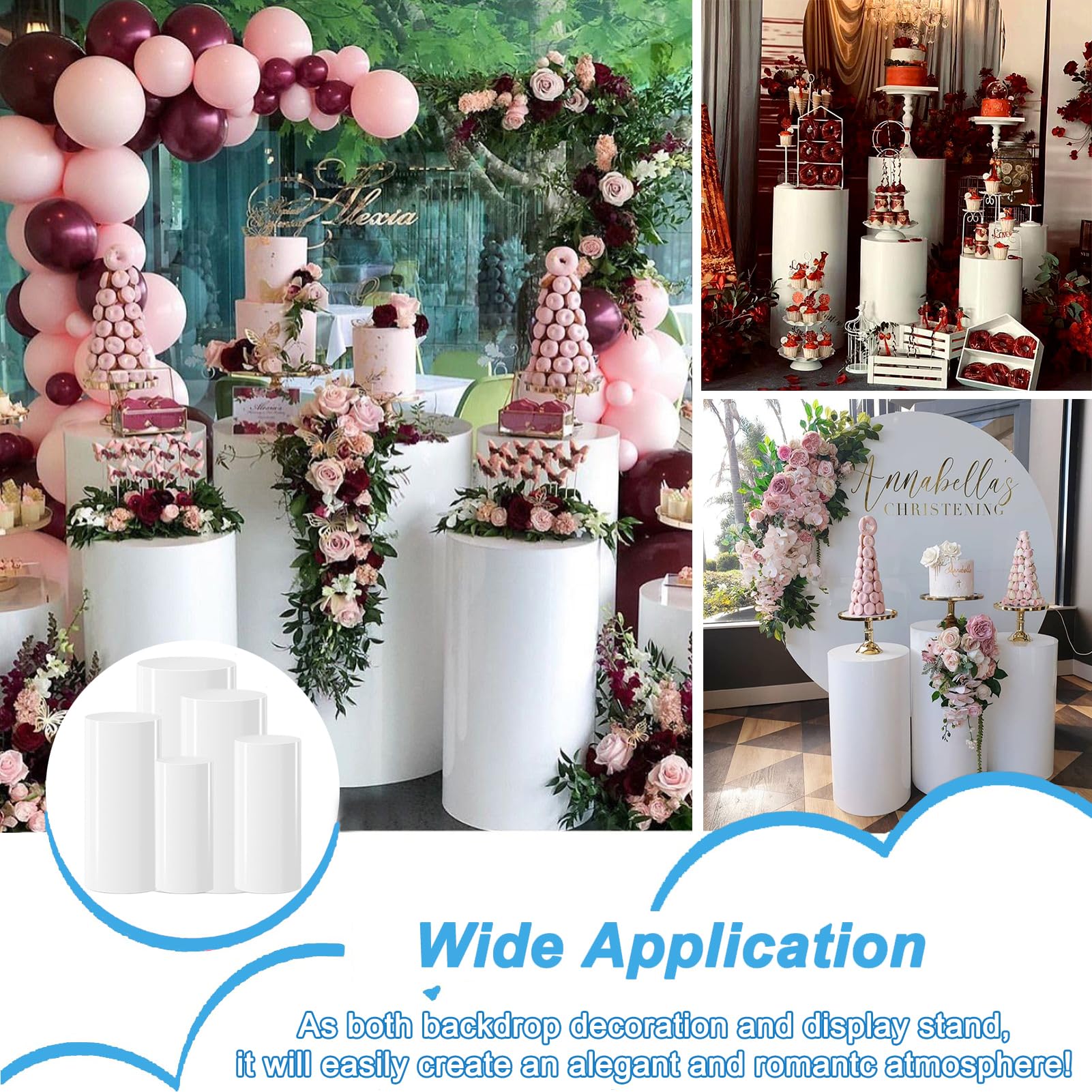 White PVC Display Plinth Set Cylinder Pedestal Stand Set – 5 PC White ...