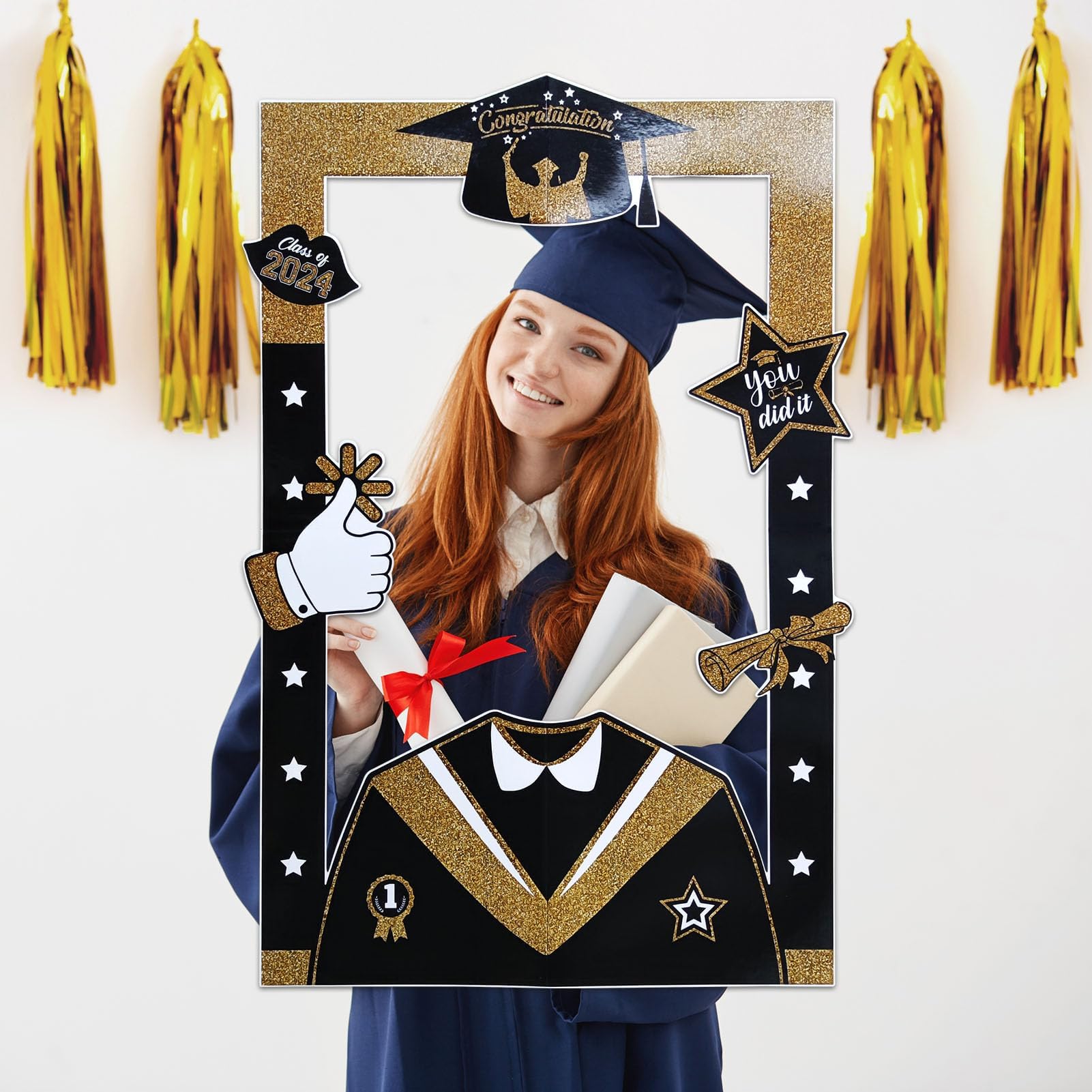 Amazon.com: 2025 Graduation Photo Props Frame Black and Gold Large Size ...