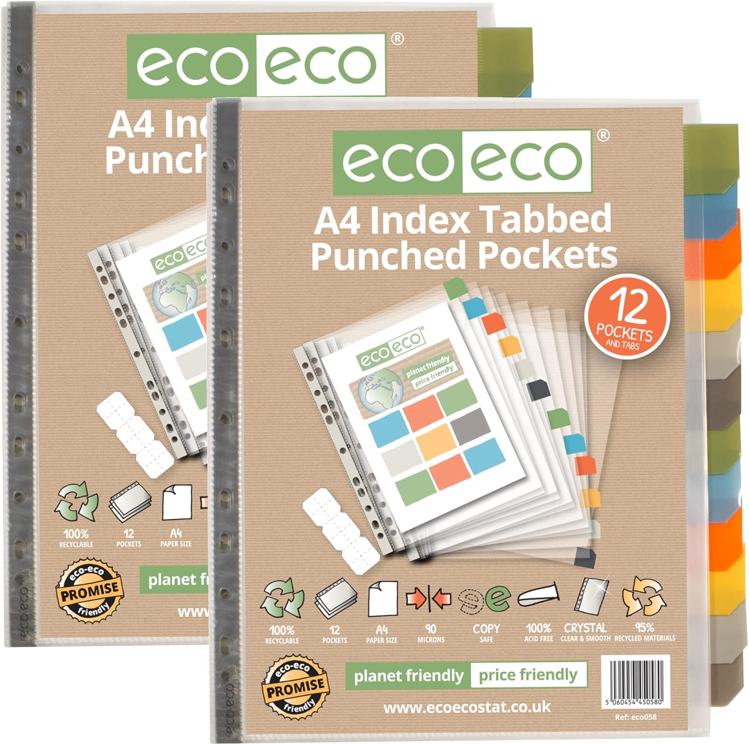 eco-eco A4 95% Recycled Set 12 Punched Poly Pockets with Divider Index ...